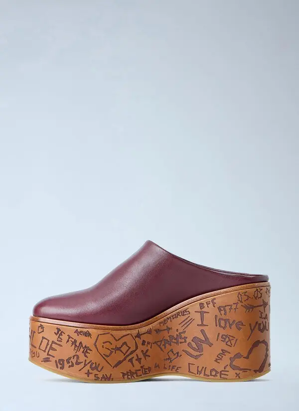 Chloé Leather Platform Wedge Mules - Multicolor