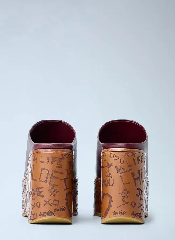 Chloé Leather Platform Wedge Mules - Multicolor