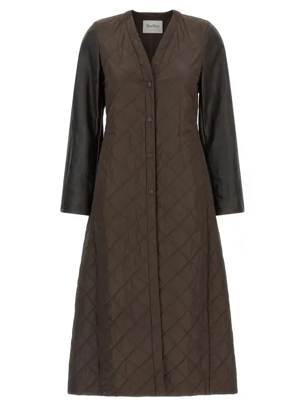 Max Mara Berta Long Quilted Coat - Brown
