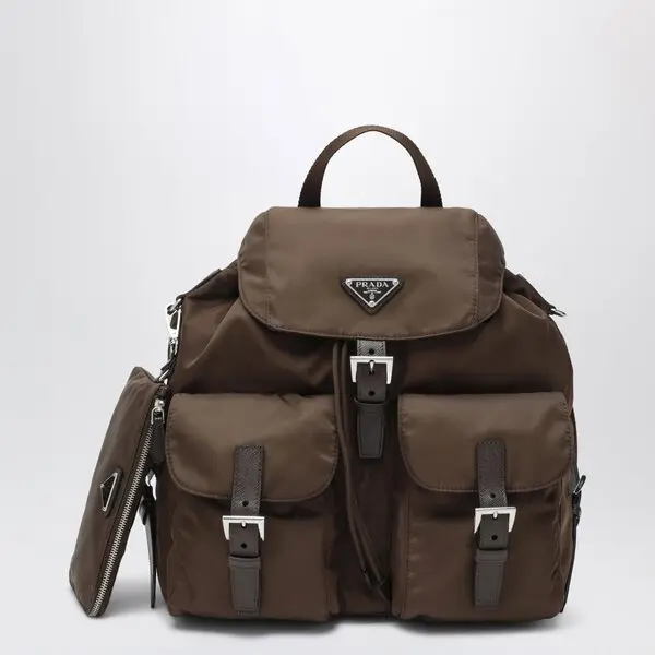 Prada Re-nylon And Saffiano Backpack With Pouch - Brown