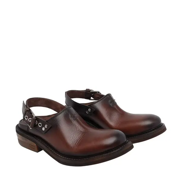 Miu Miu Logo Leather Sabot - Brown