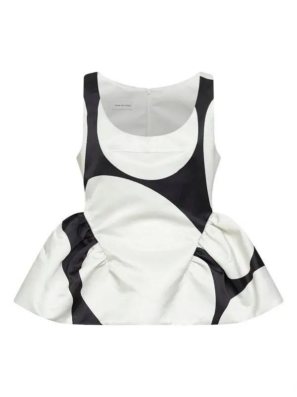Dries Van Noten Black Duchess Oversized Ellipses-print Peplum Top - Multicolor