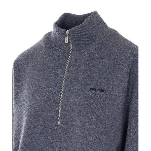 Miu Miu Half Zip Logo Sweater - Gray