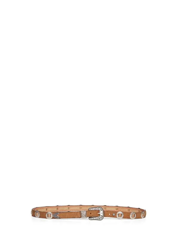 GOLDEN GOOSE Light Brown Nubuck Thin Lace Belt With Inlays - Multicolor