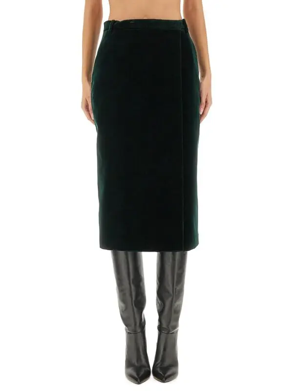 Saint Laurent Velvet Crossover Midi Skirt - Green