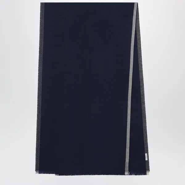 Brunello Cucinelli Blue/brown/grey Wool And Cashmere Scarf - Multicolor
