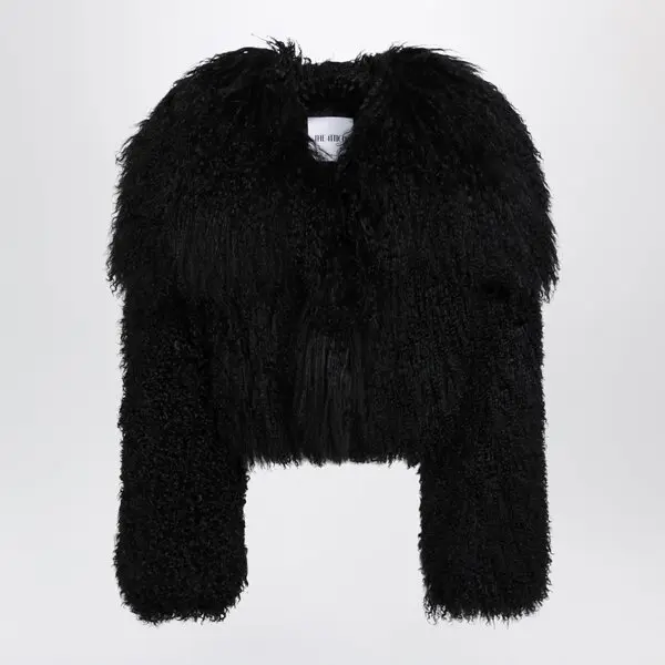 Attico Cropped Bomber Jacket In Curly Shearling - Black