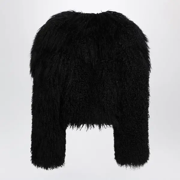 Attico Cropped Bomber Jacket In Curly Shearling - Black