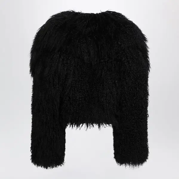 Attico Cropped Curly Shearling Bomber Jacket - Black