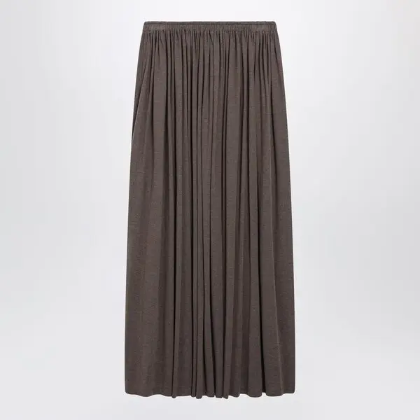 Max Mara Long Pleated Skirt In Dark Khaki Lightweight Jersey - Brown