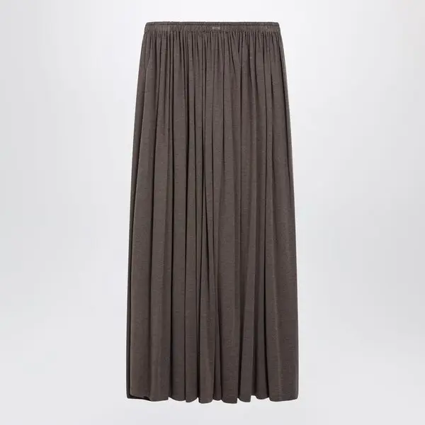 Max Mara Long Pleated Skirt In Dark Khaki Lightweight Jersey - Brown