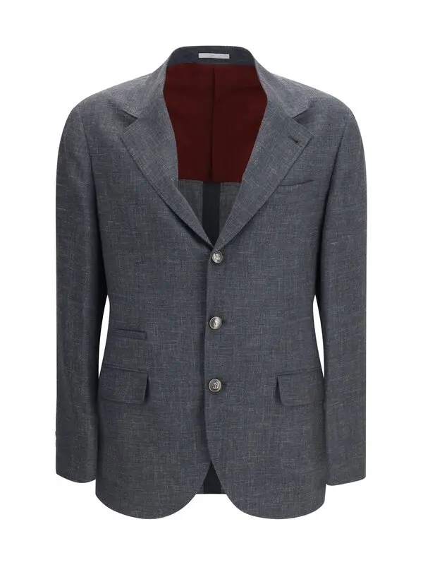 Brunello Cucinelli Deconstructed Jacket In Flame-textured Wool, Silk, And Linen