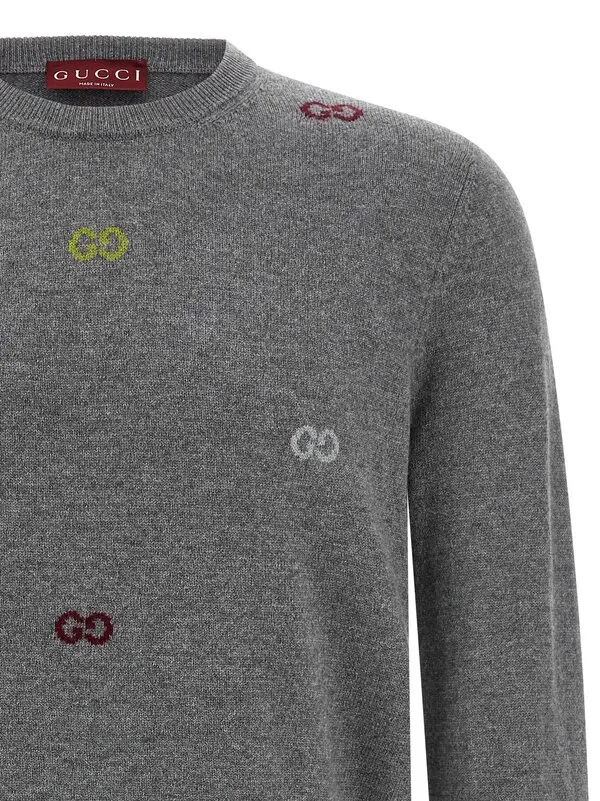 Gucci Gg Intarsia Cashmere Sweater - Gray