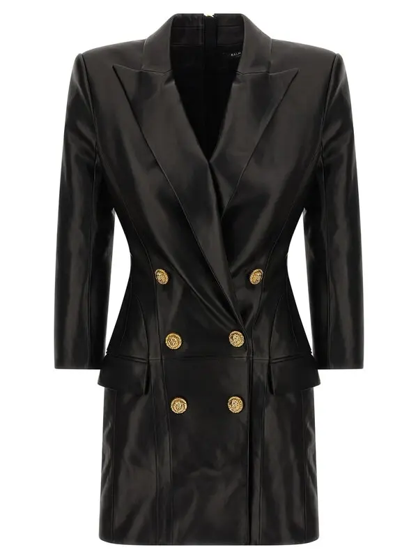 Balmain Lamb Leather Mini Blazer Dress - Black