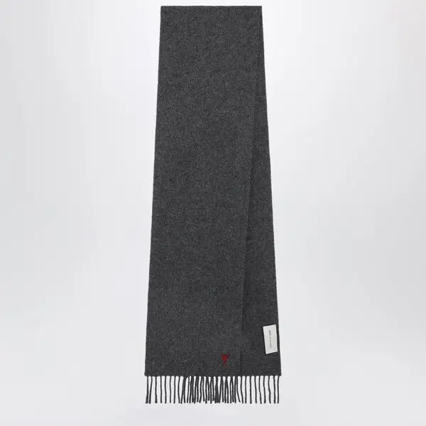 AMI Paris Grey De Cå“ur Wool Scarf - Gray