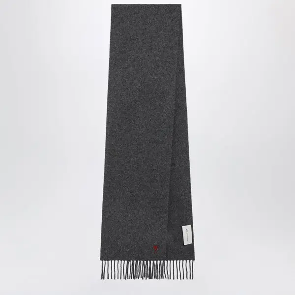 AMI Paris Grey De Cå“ur Wool Scarf - Gray