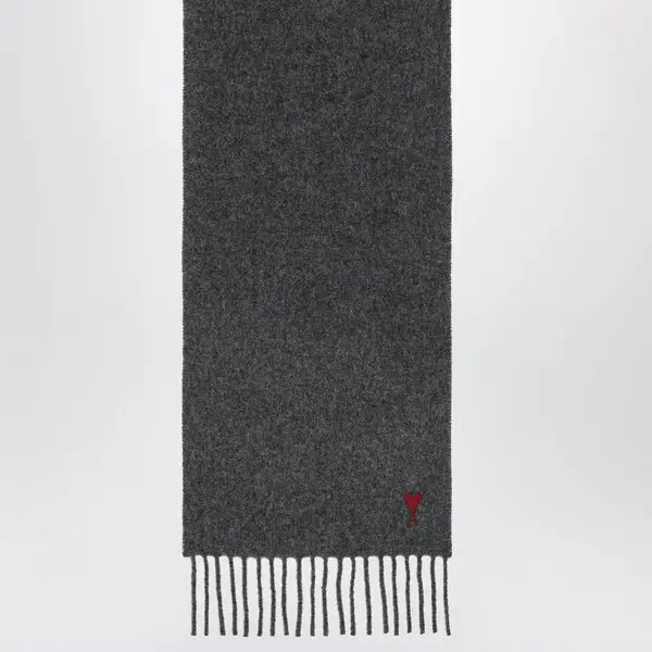 AMI Paris Grey De Cå“ur Wool Scarf - Gray