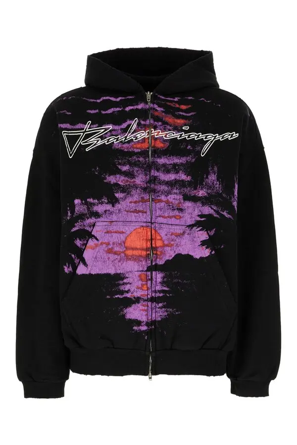 Balenciaga Graphic Print Zip Up Hoodie - Multicolor