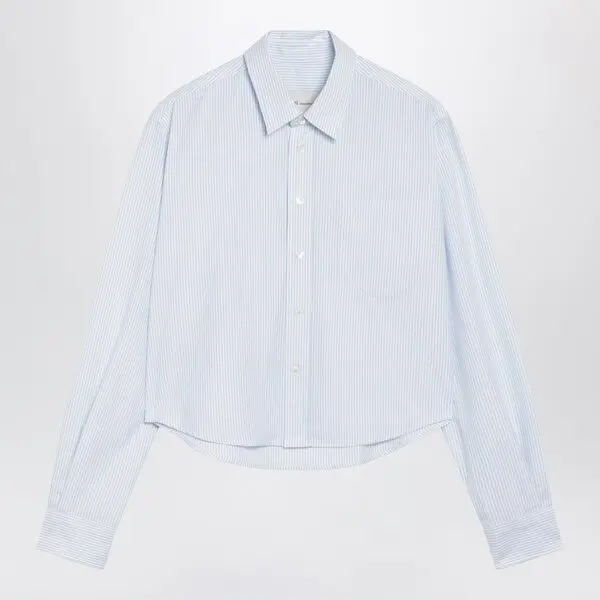AMI Paris White Striped De Cå“ur Cropped Shirt - Blue