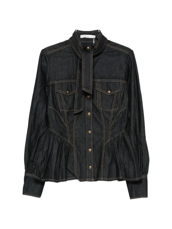 Zimmermann Denim Cotton Pussy-bow Shirt - Multicolor