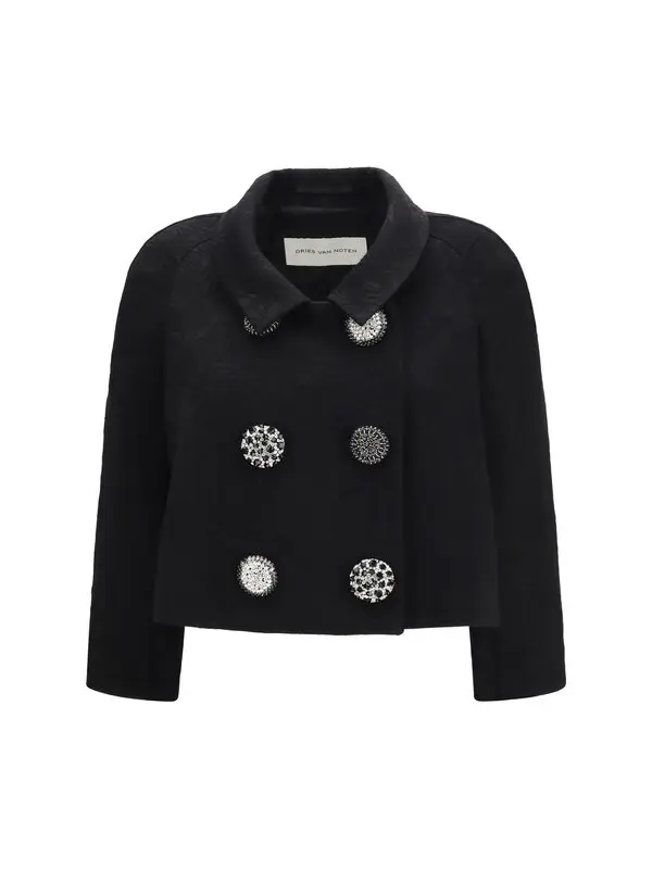 Dries Van Noten Cropped Jacket With Jewel Buttons - Black