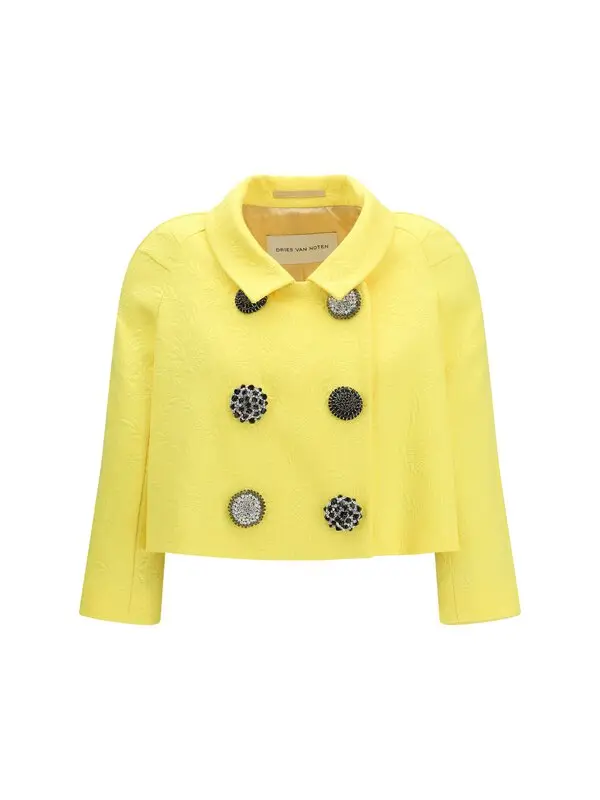 Dries Van Noten Cropped Jacket With Jewel Buttons - Yellow