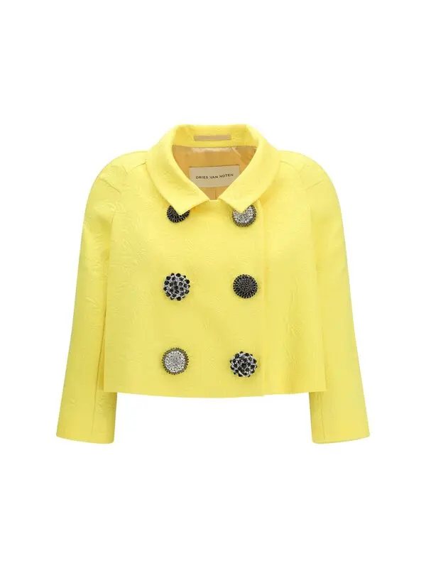 Dries Van Noten Cropped Jacket With Jewel Buttons - Yellow