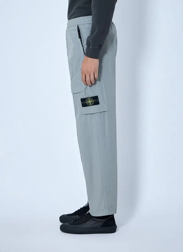 Stone Island Cotton Elasticated Waistband Cargo Trousers - Gray