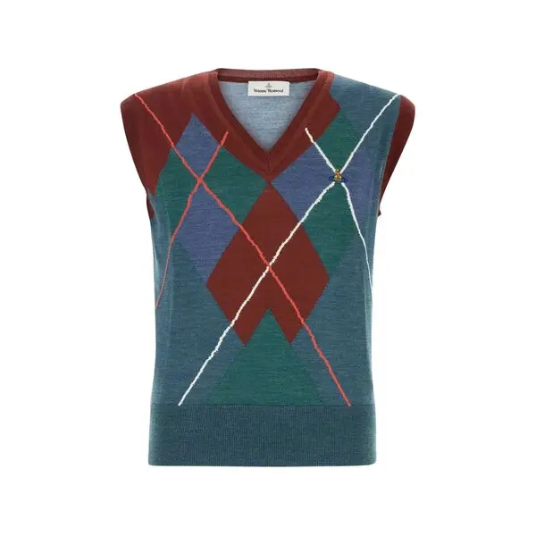 VIVIENNE WESTWOOD Wool Blend Argyle Vest - Blue
