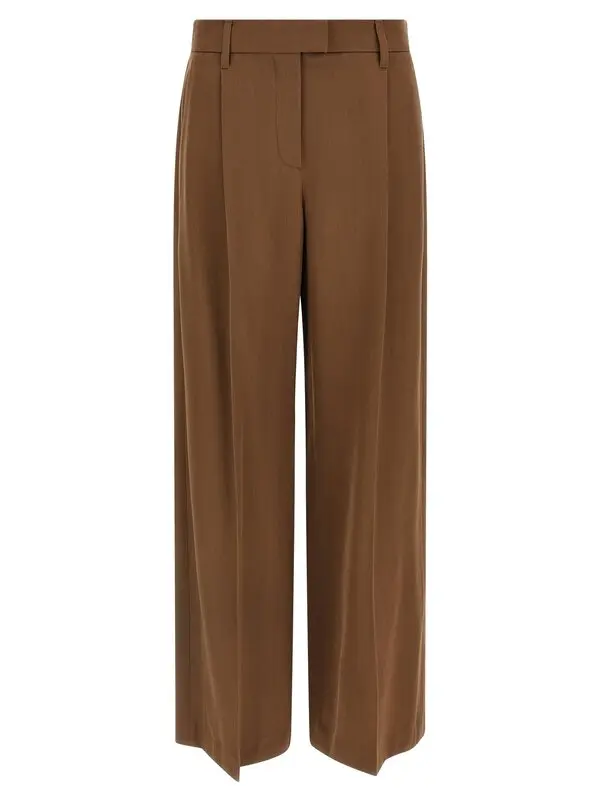 Brunello Cucinelli Virgin Wool And Viscose Blend Wide Leg Pants - Brown