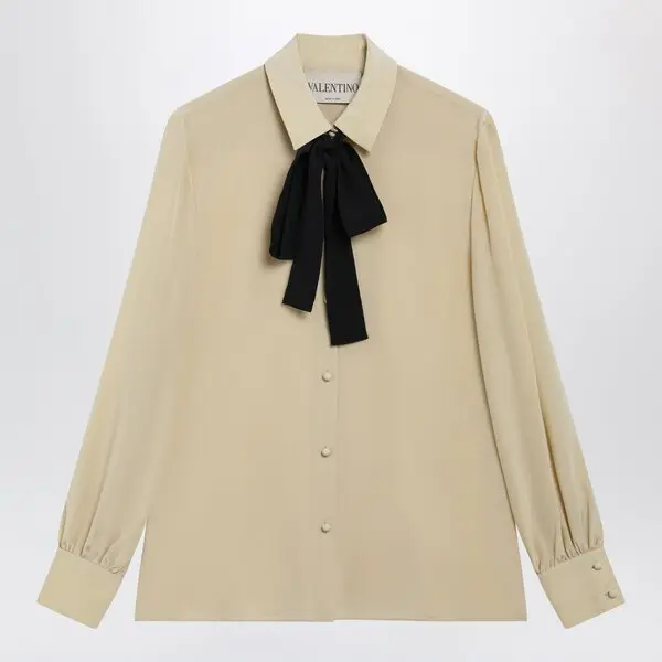 Valentino Garavani Light Beige Silk Bow Shirt - Cream