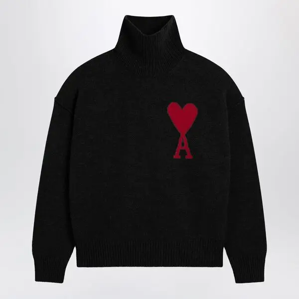 AMI Paris De Coeur Sweater In Merino Wool Knit - Black