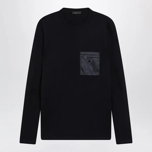 Prada Wool Sweater With Re-nylon Pocket - Blue