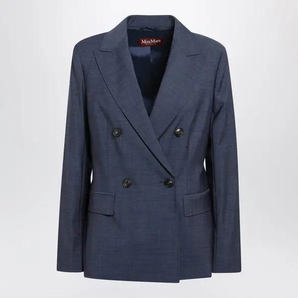 Max Mara Double-breasted Jacket In Denim Wool Canvas - Blue