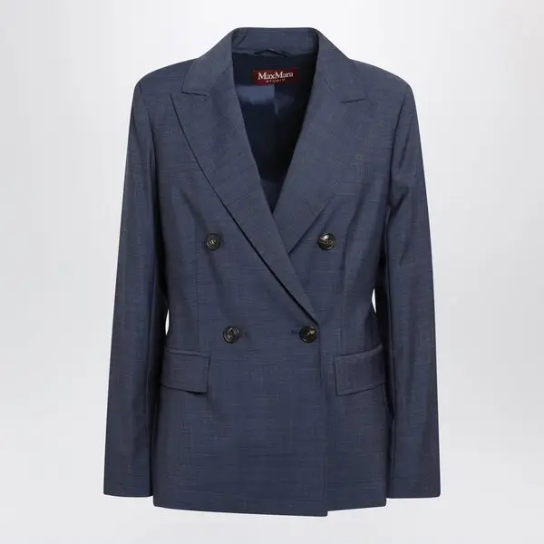Max Mara Double-breasted Jacket In Denim Wool Canvas - Blue