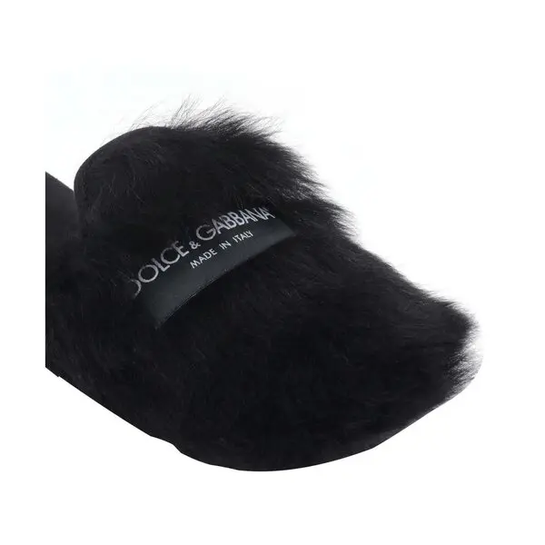 Dolce & Gabbana Shearling Slippers - Black