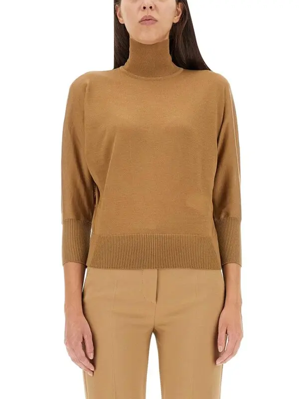 Max Mara Wool Jersey High Neck Knit Top - Cream