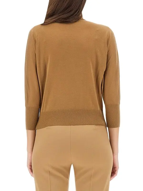 Max Mara Wool Jersey High Neck Knit Top - Cream