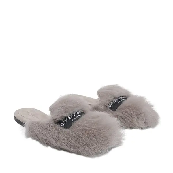 Dolce & Gabbana Shearling And Suede Slippers - Gray