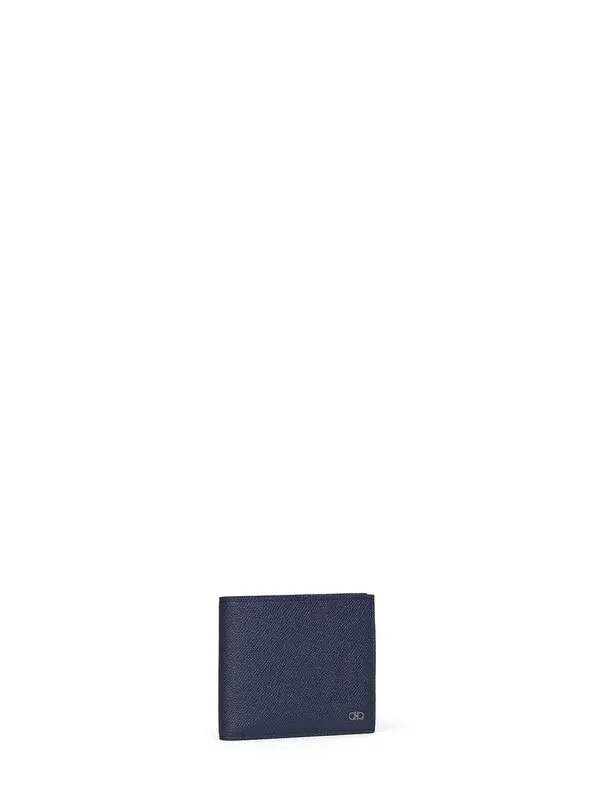 FERRAGAMO Dark Navy Blue Hammered Calfskin Gancini Wallet