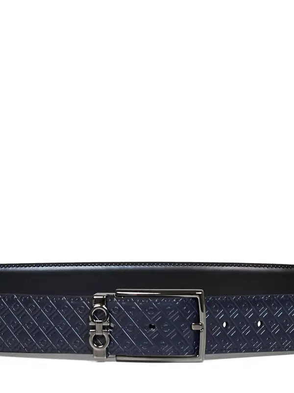 FERRAGAMO Midnight Blue And Black Reversible Gancini Belt