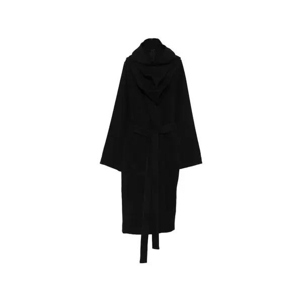 Rick Owens Oversized Virgin Wool Belted Coat - Black