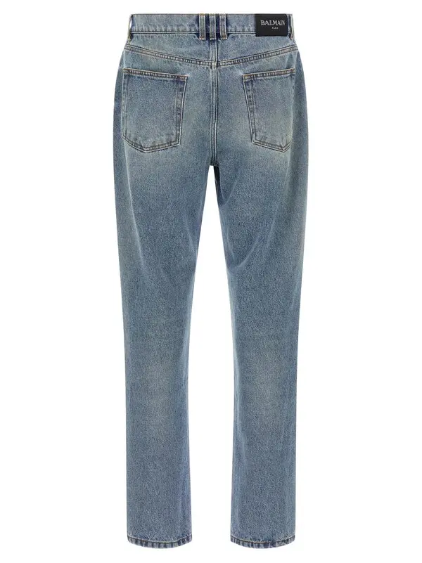 Balmain Stonewashed Cotton Denim Jeans
