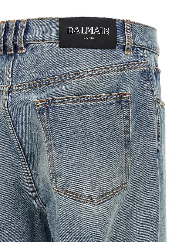 Balmain Stonewashed Cotton Denim Jeans