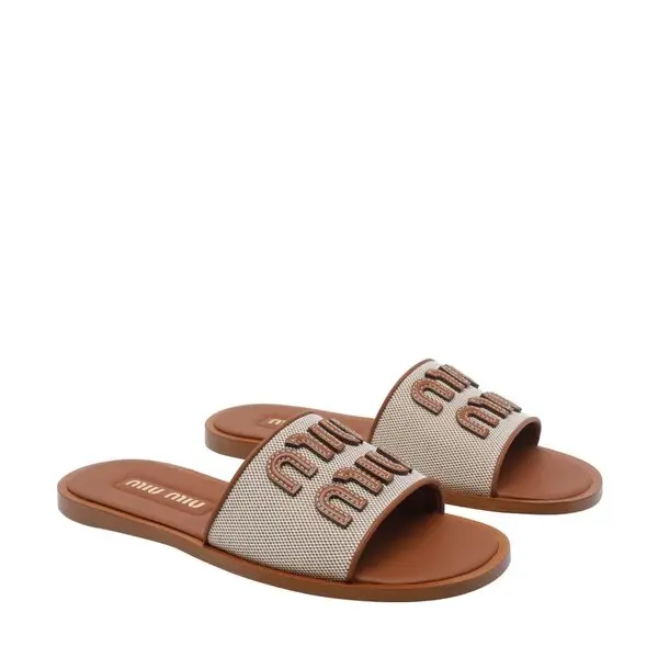 Miu Miu Logo Sandals - Cream
