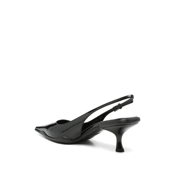Prada Patent Leather Slingback Kitten Heel Pumps - Black