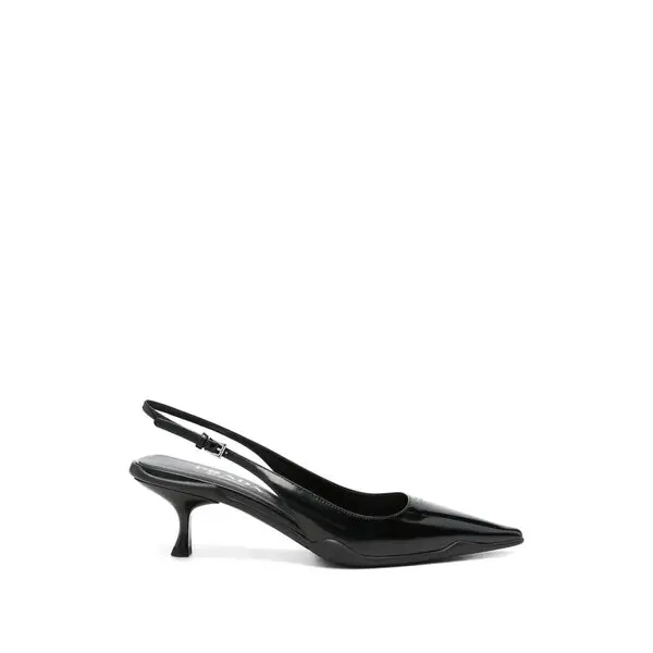 Prada Patent Leather Slingback Kitten Heel Pumps - Black