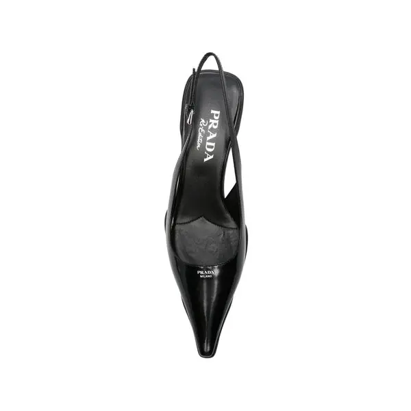 Prada Patent Leather Slingback Kitten Heel Pumps - Black