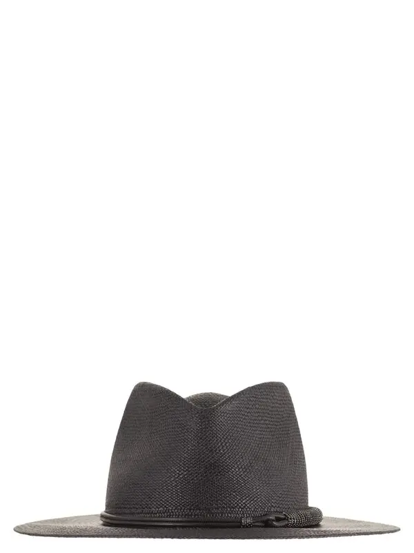 Brunello Cucinelli Straw Fedora With Precious Leather Band - Brown