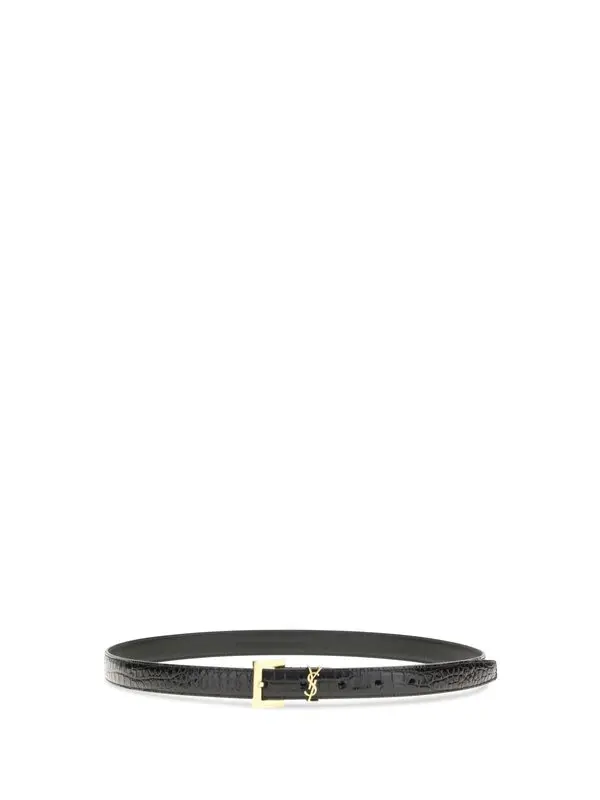 Saint Laurent Crocodile-effect Belt - Black
